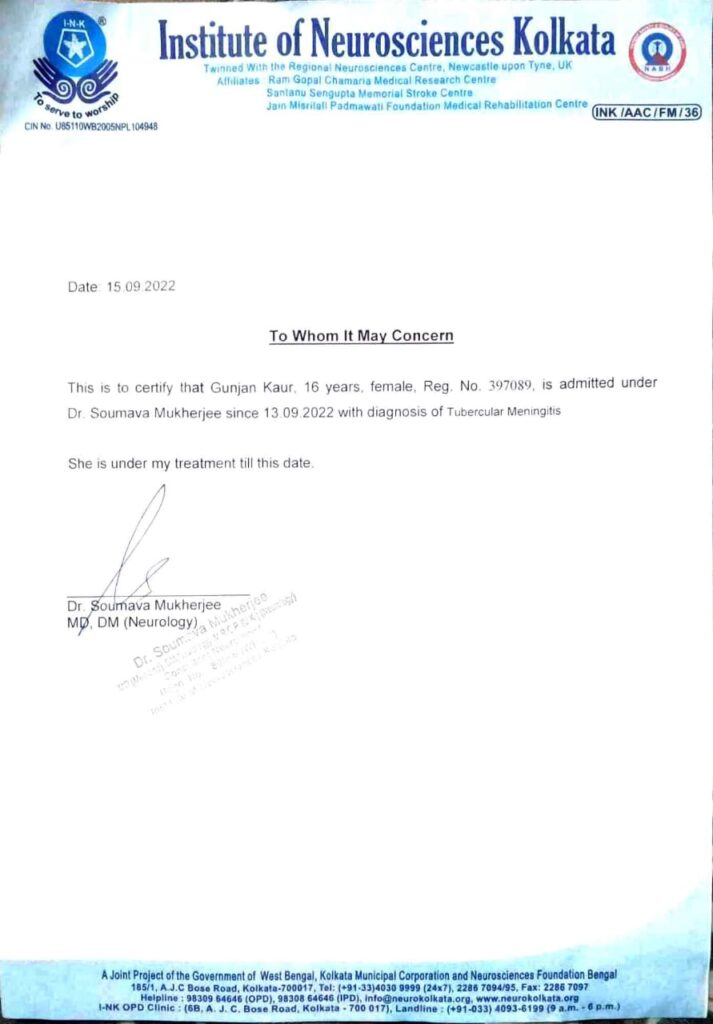 Help Gunjan Kaur to fight against Brain Infection Rs-5,00,000 - Soch ...